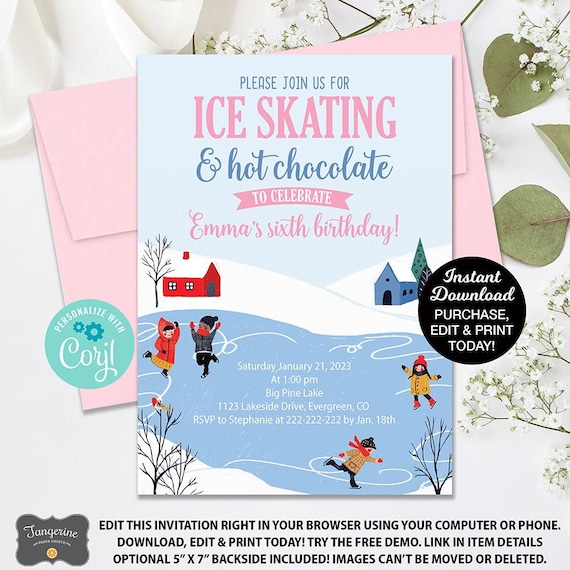 Ice Skating Birthday Invitation, Girl Winter Birthday Invitation ...