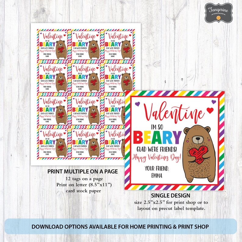 Gummy Bear Valentine's Day Printable Tag, Gummy Valentine, Bear ...