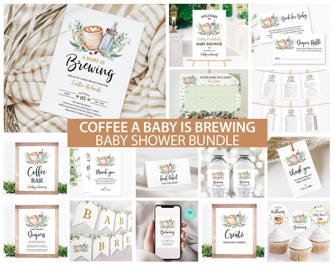 Editable Coffee Baby Shower Bundle, A Baby is Brewing Baby Shower ...