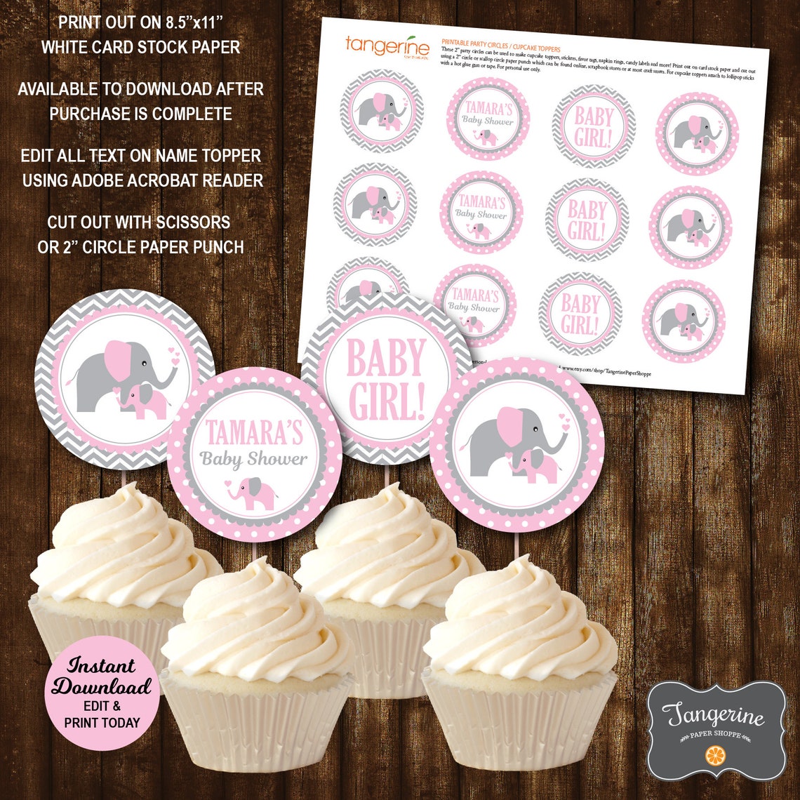 Elephant Favor Tags, Pink Elephant Thank You Tags, Elephant Baby Shower ...
