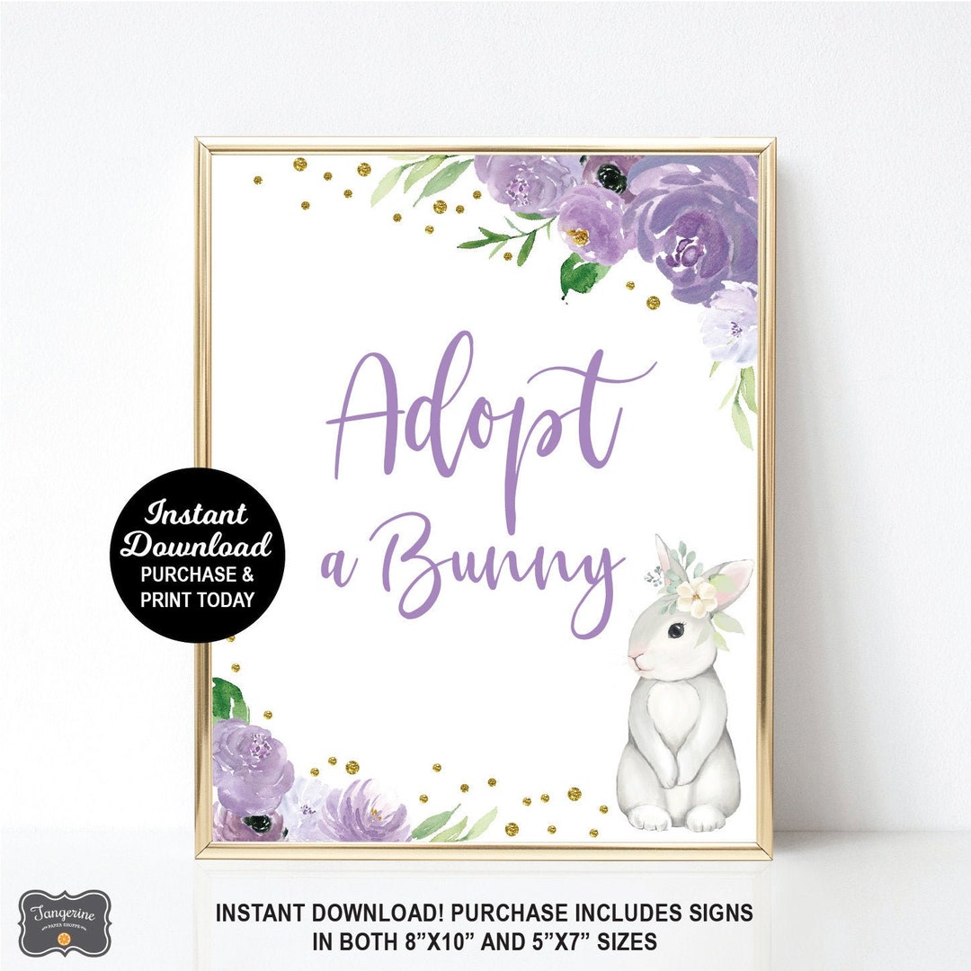 Adopt a Bunny Sign Printable, Bunny Favors Sign, Bunny Birthday Favors ...