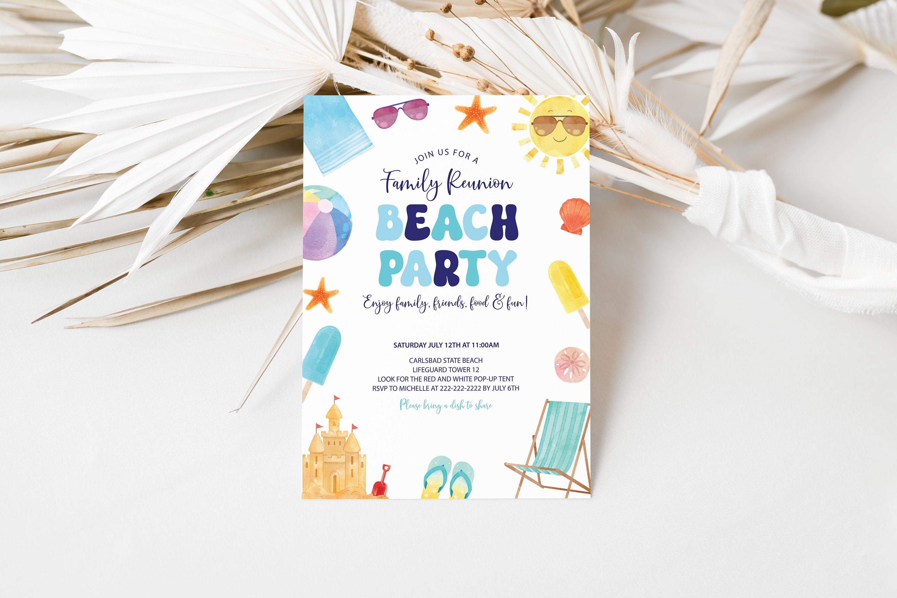 Editable Family Reunion Beach Party Invitation, Family Friends Beach ...