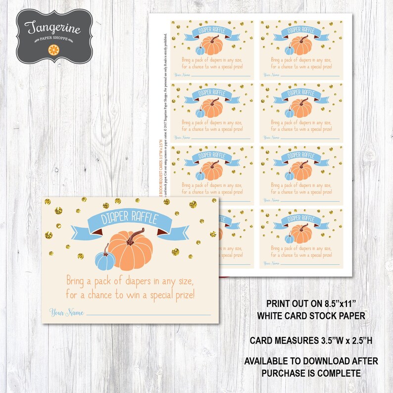 Pumpkin Diaper Raffle Ticket Diaper Raffle Ticket Printable | Etsy
