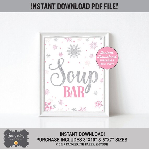 Soup Bar Sign, Winter Onederland Birthday, Food Table Sign, Pink and ...