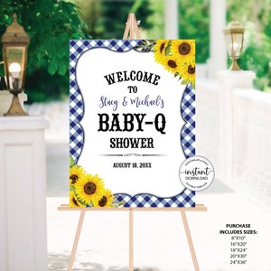Baby Q Sign Bundle Navy Blue Baby Q Welcome Sign BBQ Baby Shower Sign ...