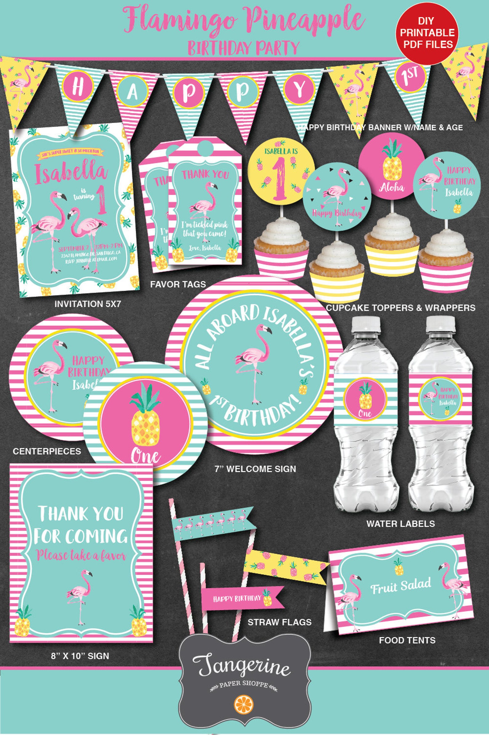 Flamingo Pineapple Food Labels, Flamingo Pineapple Party Decorations ...