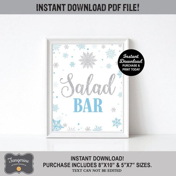 Salad Bar Sign, Winter Baby Shower Food Sign, Snowflake Salad Sign ...