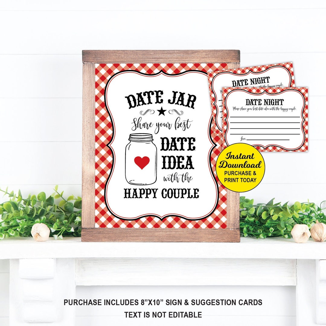Date Night Jar Sign and Cards, Date Night Suggestion Cards, I Do BBQ ...