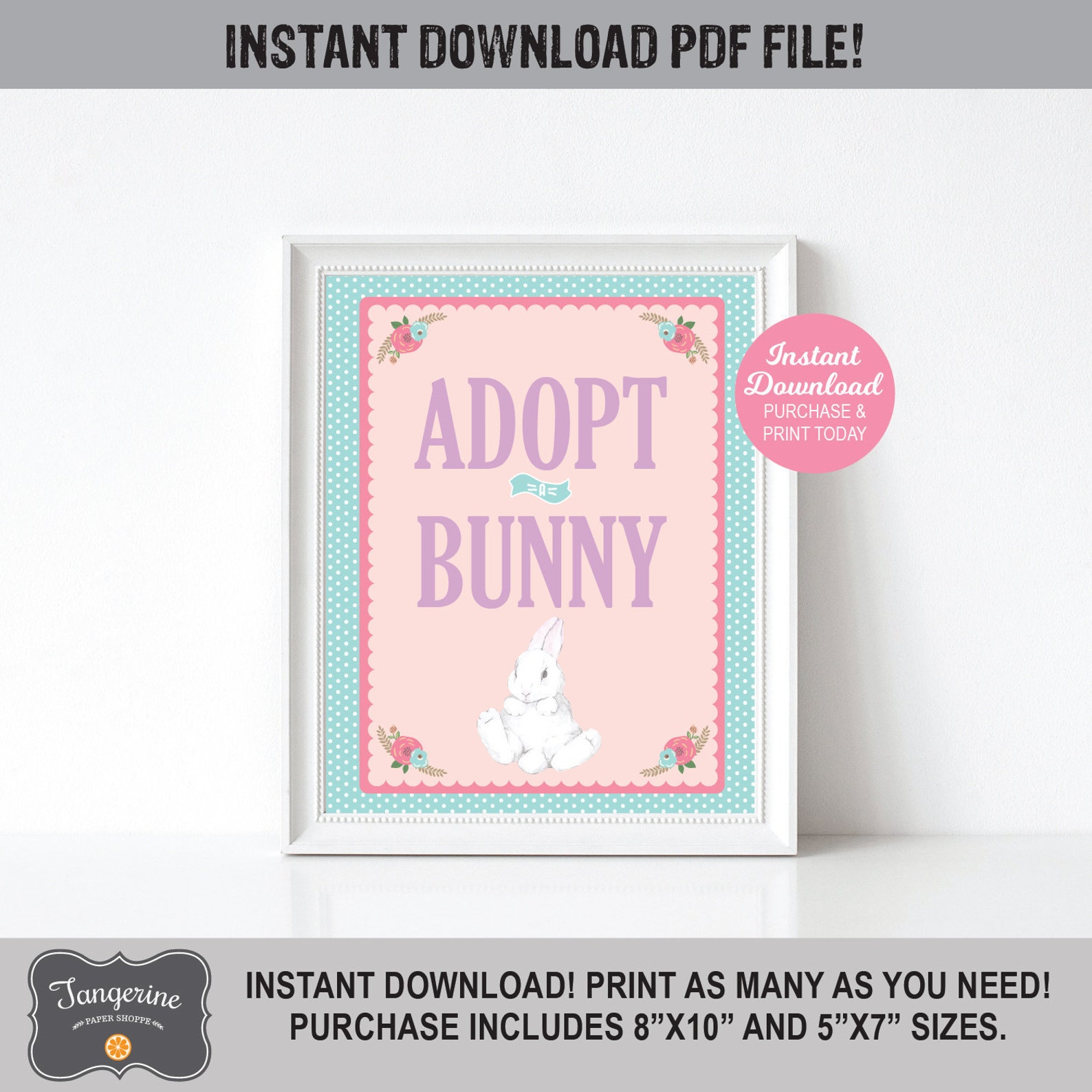 Adopt a Bunny Sign Printable, Bunny Birthday Sign, Bunny First Birthday ...