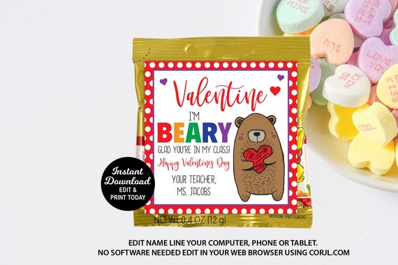 Gummy Bear Valentine Teacher, Bear Valentine Tag, Gummy Valentine ...