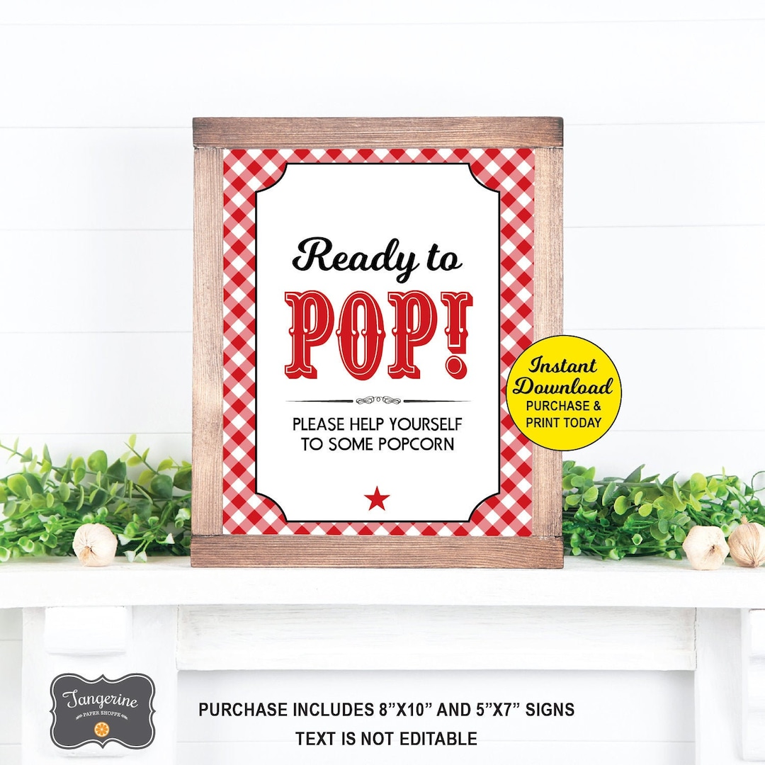Popcorn Sign, Ready to Pop Sign, Baby Q Favor, Popcorn Table Sign, BBQ ...