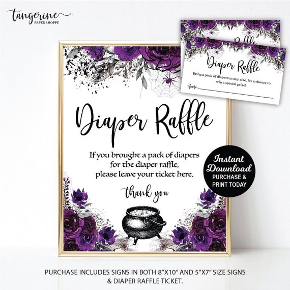 Diaper Raffle Sign and Cards, Halloween Baby Brewing Baby Shower ...