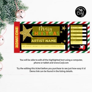 Christmas Concert Ticket Gift Editable Concert Ticket Printable ...