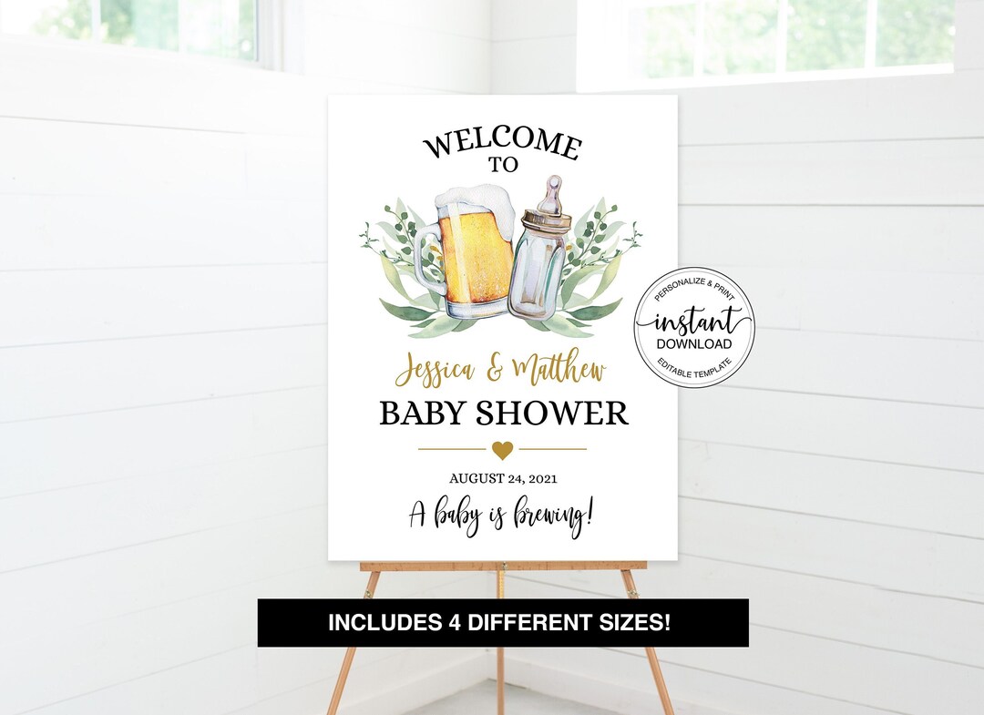 Beer Baby Shower Welcome Sign A Baby is Brewing Welcome Sign Template ...