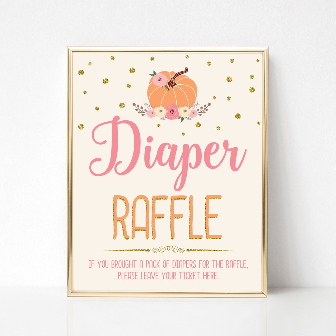 Pumpkin Diaper Raffle Sign, Printable Pink and Gold Sign, Pumpkin Baby ...