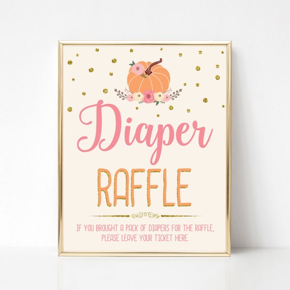 Pumpkin Diaper Raffle Sign Printable Pink and Gold Sign | Etsy