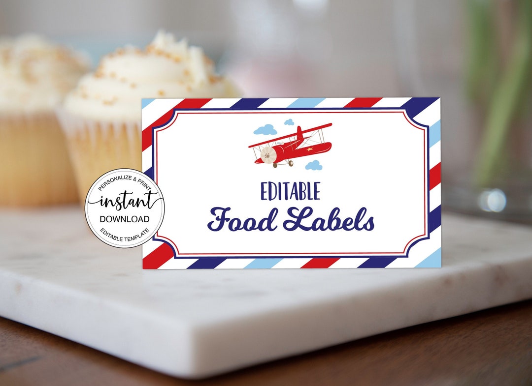 Airplane Food Labels, Editable Airplane Birthday Food Tents, Airplane ...