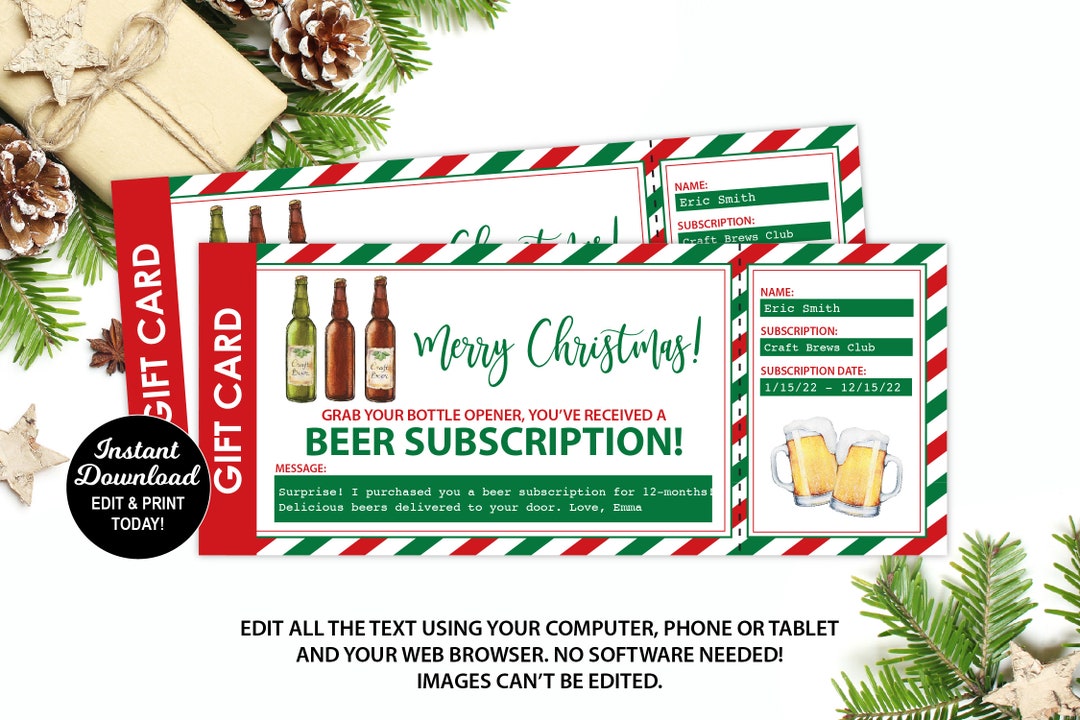 Beer Subscription Gift Ticket, Beer Christmas Gift, Man Christmas Gift ...