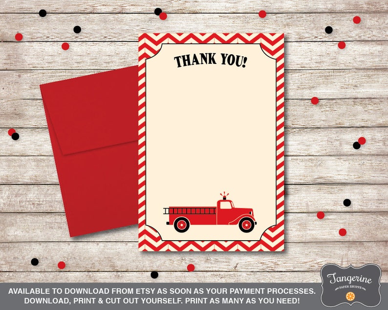 Fire Truck Thank You Card Firefighter Thank You Card Red - Etsy