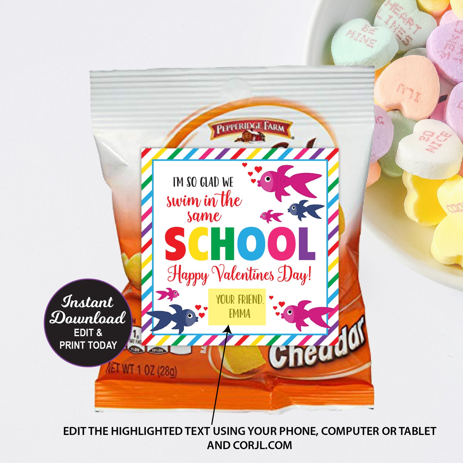 Goldfish Valentines, Kids Valentines School, Fish Crackers, Toddler ...