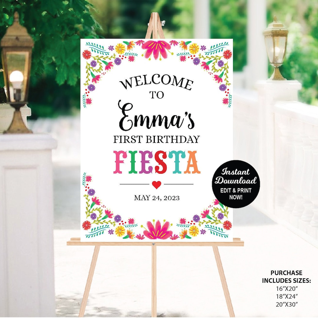 Fiesta Birthday Welcome Sign Template, Editable First Fiesta Welcome ...
