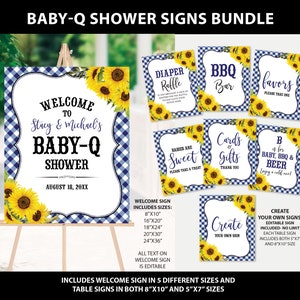 Baby Q Sign Bundle Navy Blue Baby Q Welcome Sign BBQ Baby Shower Sign ...