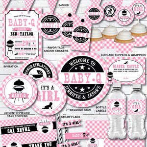Pink Baby Q Shower Signs Set of 6, Printable Bbq Baby Shower Sign, Girl ...