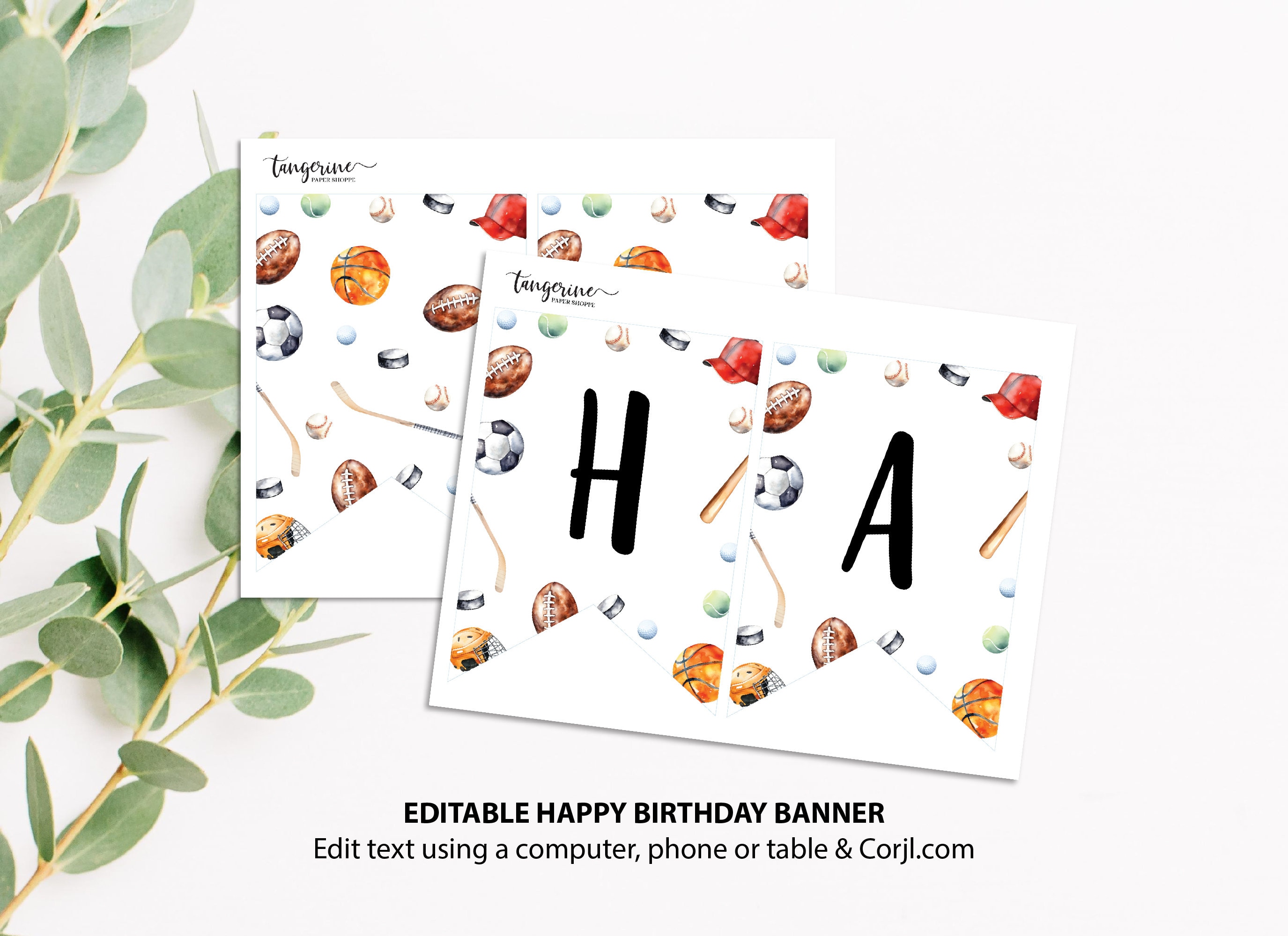 Editable Sports Happy Birthday Banner, Party Bunting Decoration ...