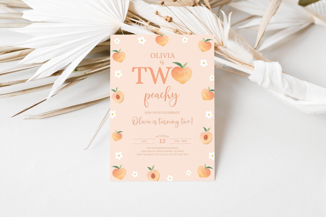 Editable Peach Birthday Invitation, Two Peachy Peach Second 2nd ...