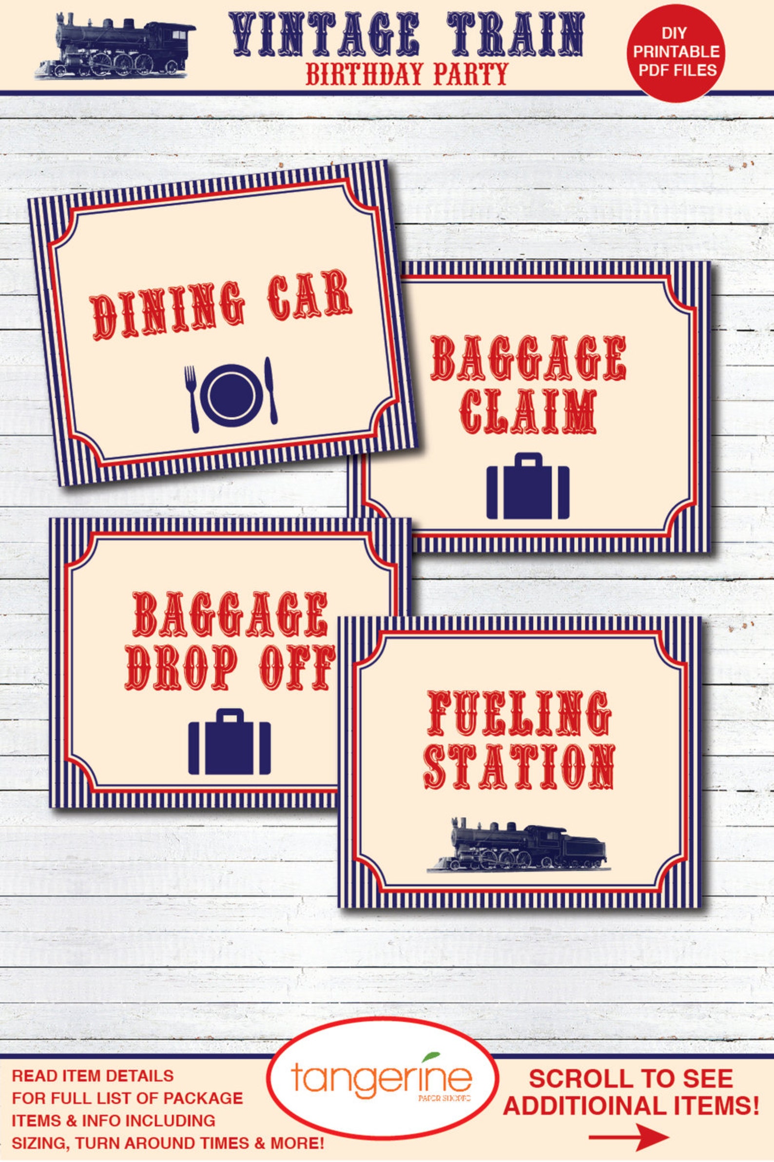 Train Party Signs Set of 4 - Baggage Claim Sign - Fueling Station Sign ...