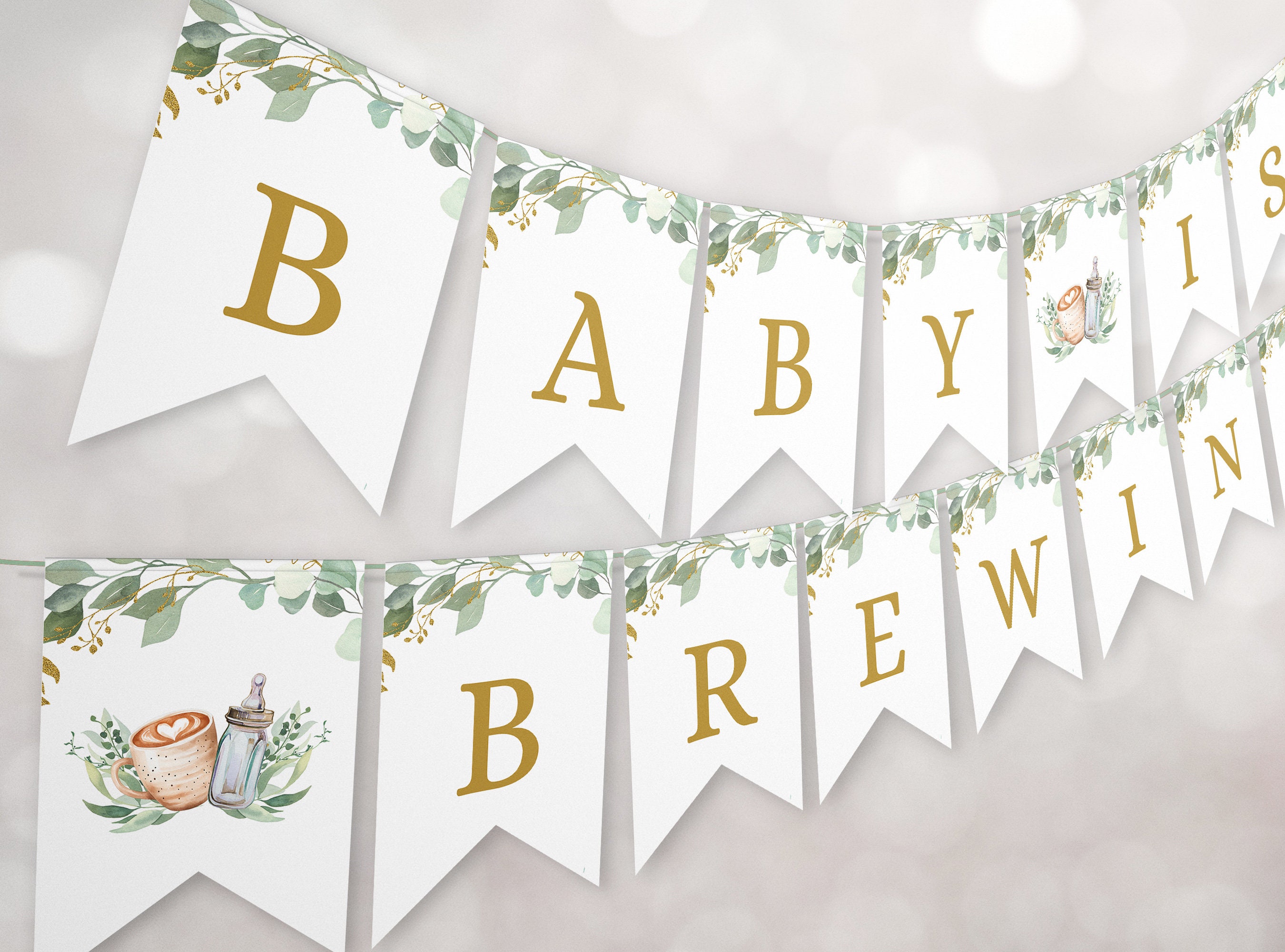 Coffee A Baby is Brewing Banner Coffee Baby Shower Bunting Decoration ...