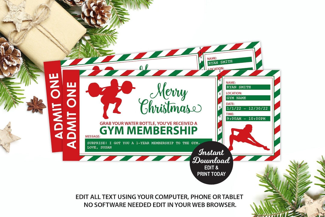 Christmas Gym Membership Ticket, Surprise Gym Gift Card, Christmas Gift ...