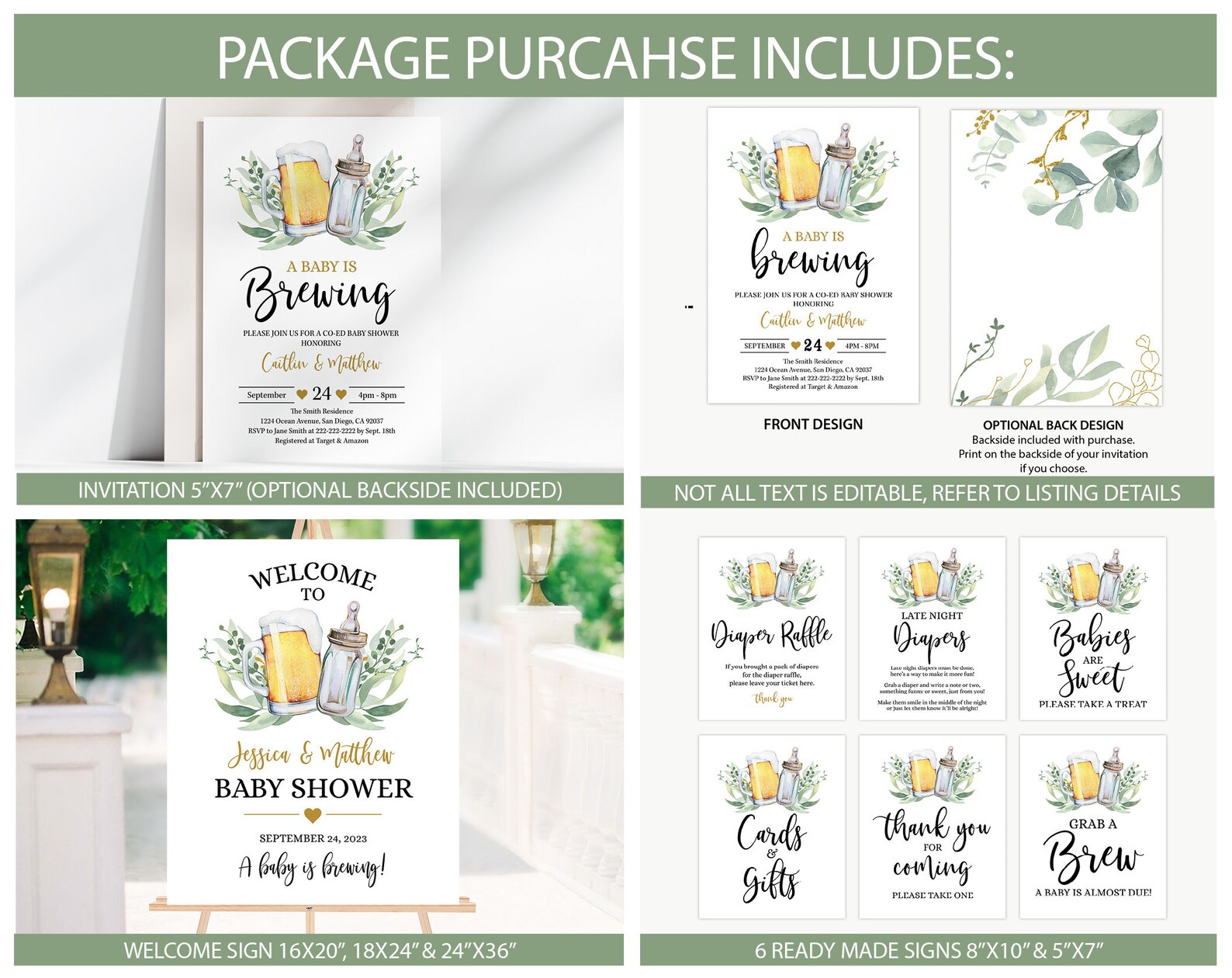 A Baby is Brewing Decoration Package, Editable Beer Baby Shower Decor ...