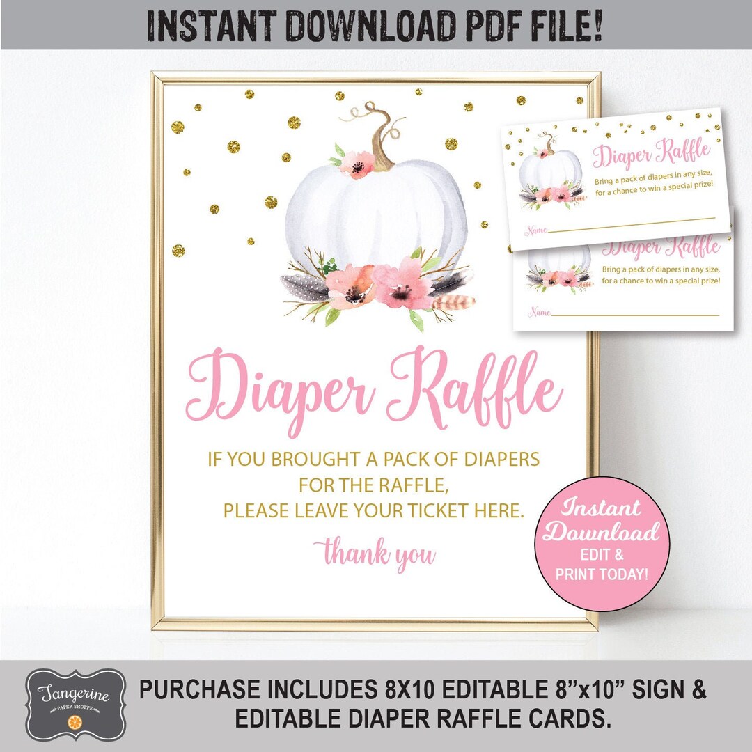 Pumpkin Diaper Raffle Sign and Tickets, Editable Little Pumpkin Diaper ...