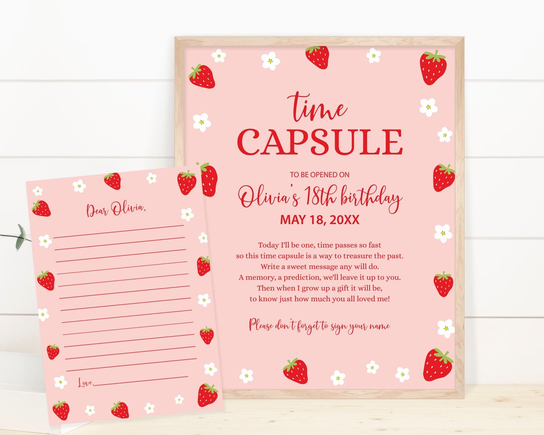 Strawberry Birthday Time Capsule Editable First Birthday Time Capsule ...