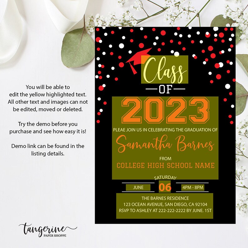 Graduation Party Invitation Class of 2023 Announcement Red - Etsy