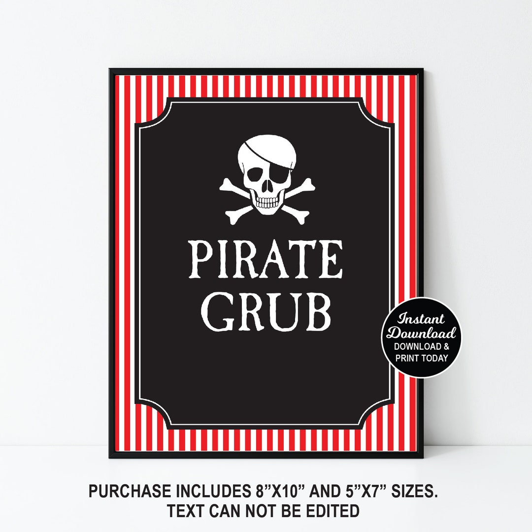Pirate Birthday Food Sign, Pirate Grub Sign, Pirate Birthday Decoration ...