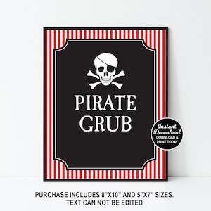 Pirate Birthday Food Sign, Pirate Grub Sign, Pirate Birthday Decoration ...