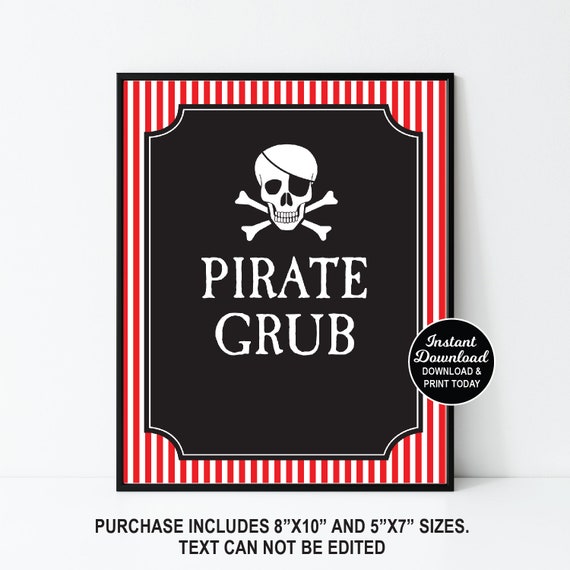 Pirate Birthday Food Sign, Pirate Grub Sign, Pirate Birthday Decoration ...