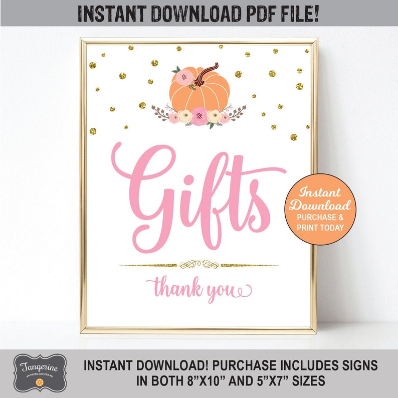 Gifts Sign Printable Gifts Table Sign WHITE Pumpkin 1st | Etsy