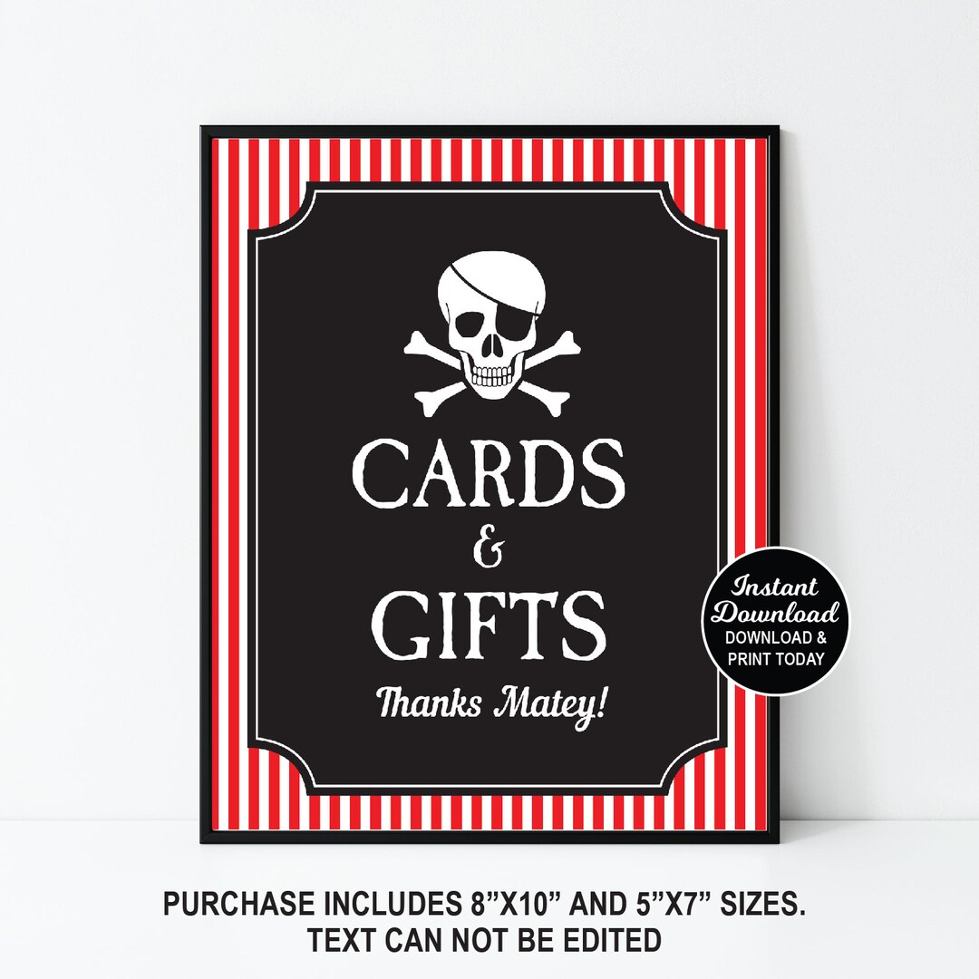 Pirate Birthday Cards and Gift Sign, Pirate Gift Sign, Pirate Birthday ...