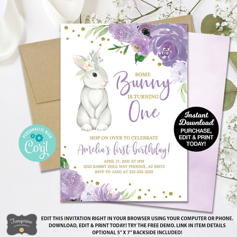 Bunny Birthday Invitation Spring Birthday Invitation Some - Etsy