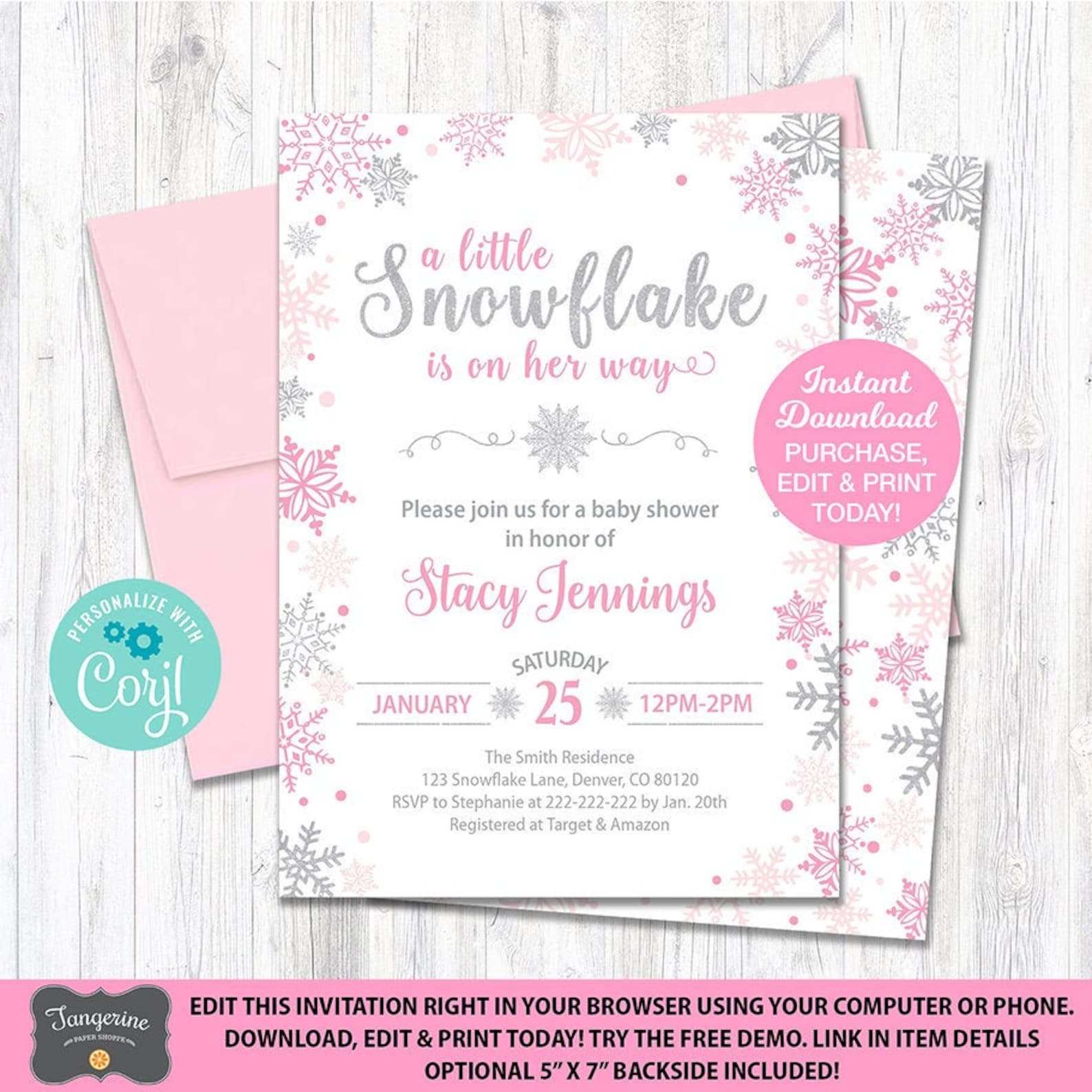 Winter Baby Shower Invitation Bundle Snowflake Baby Shower | Etsy