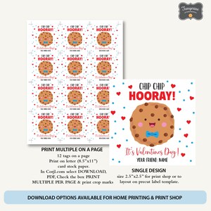 Valentines Day Chocolate Chip Cookies Tag, Chip Chip Horray Cookie ...
