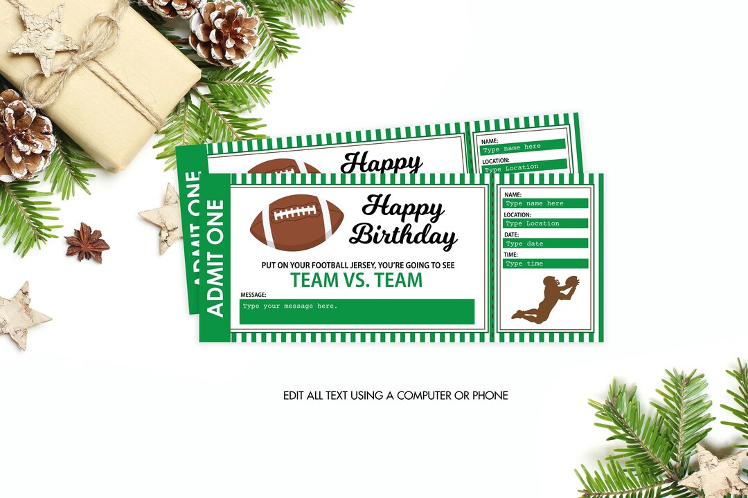 Editable Football Game Ticket, Surprise Football Gift Certificate ...