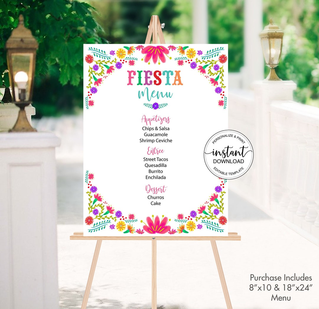 Editable Fiesta Menu, Editable Fiesta Food Menu Drink Easel Sign ...