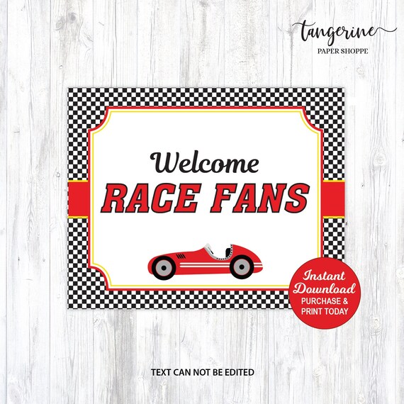 Welcome Race Fans Sign, Race Car Birthday Welcome Sign Printable ...