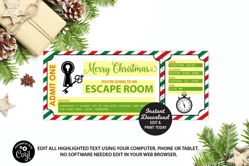 Escape Room Ticket Editable Christmas Gift Surprise Gift - Etsy
