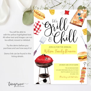 Editable BBQ Family Reunion Invitation, Summer Cookout Invite, Pool ...