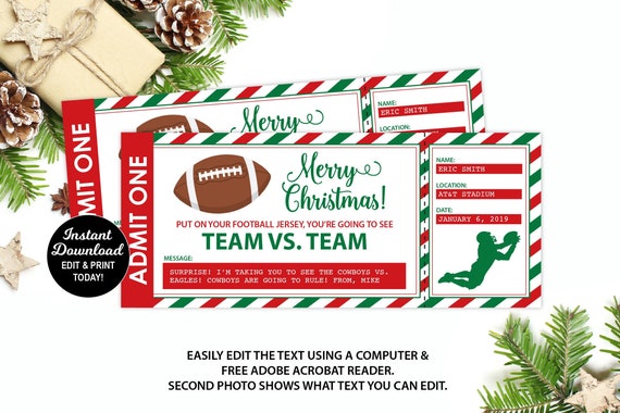 Christmas Football Game Ticket, Editable Football Ticket, Surprise ...